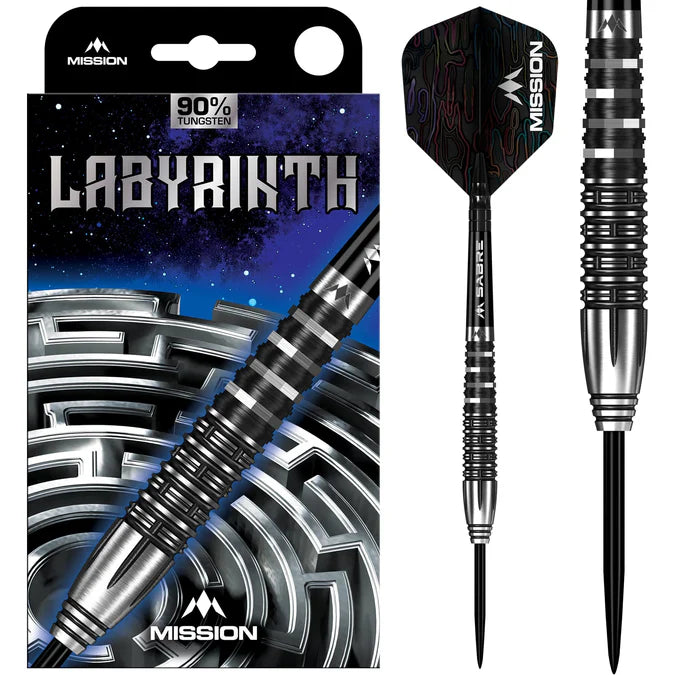 MISSION - LABYRINTH - BLACK PVD - STEEL TIP DARTS - 90% - 22g/24g – www ...